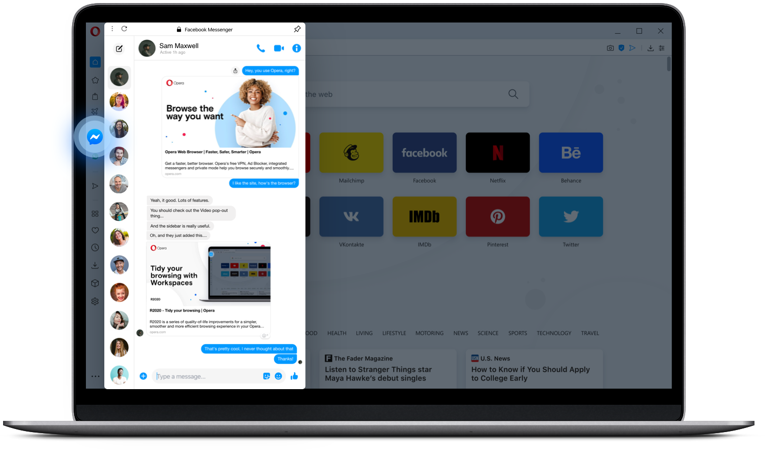 Messengers en la barra lateral: WhatsApp, Facebook Messenger, VKontakte ...