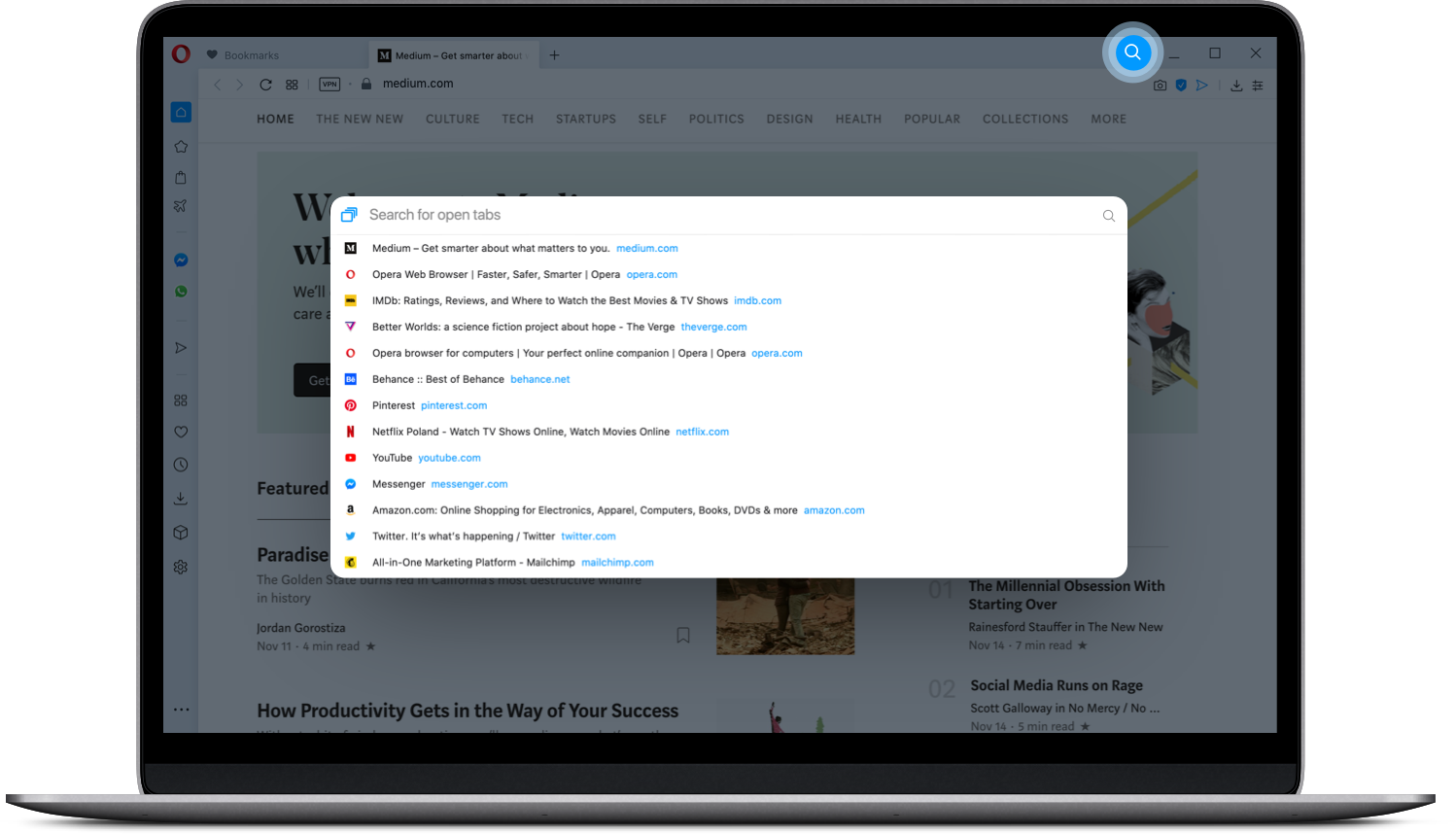 Search in Tabs | Find the tab you want | Opera