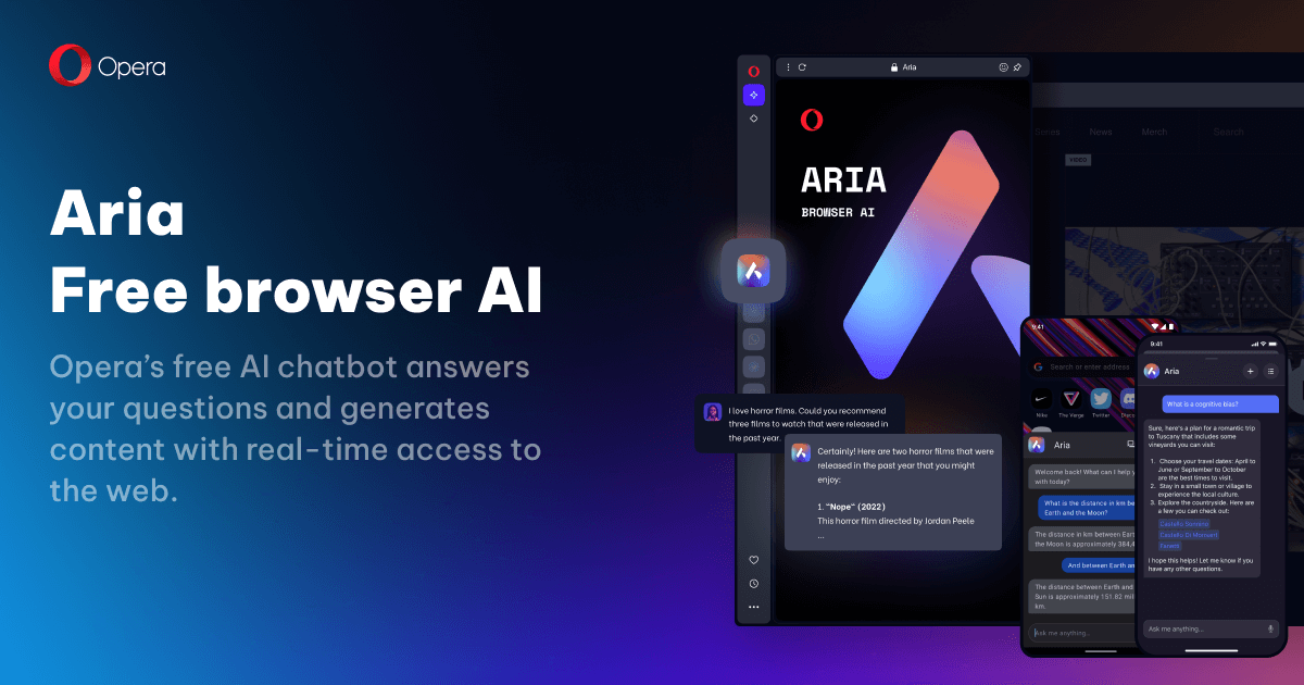 Aria browser AI | Free AI with real-time web access | Opera Browser