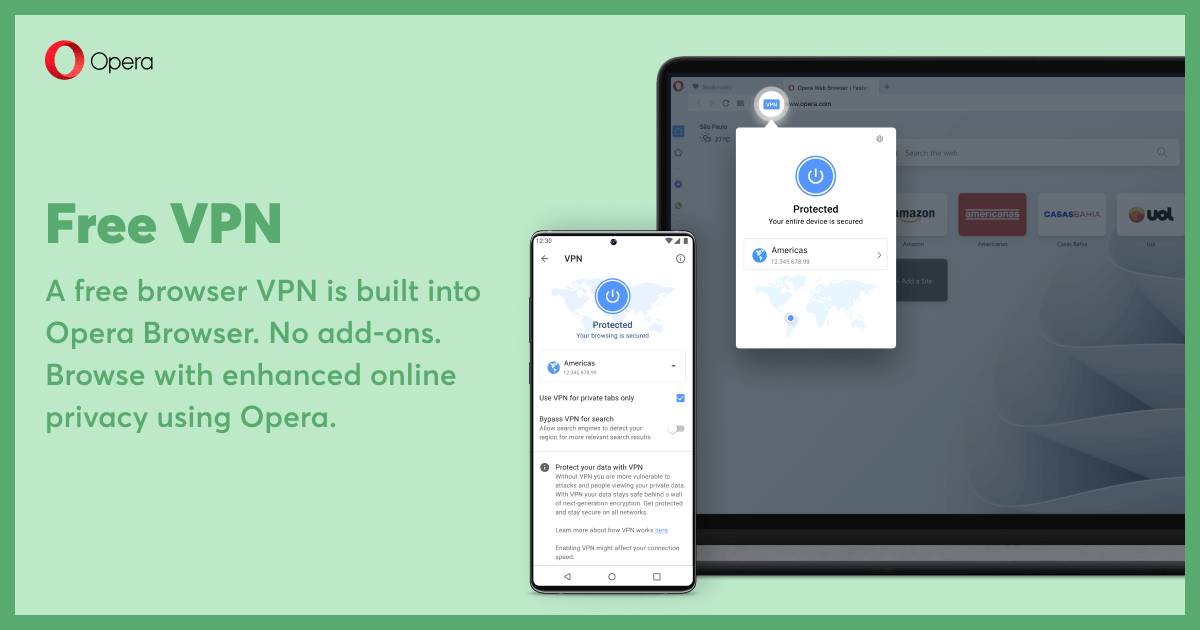 VPN gratuita | Navegador com VPN integrada | Baixar | Opera