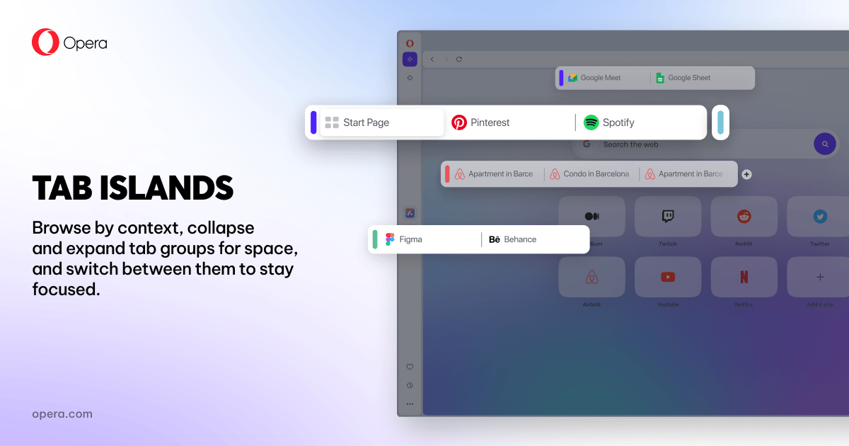 Tab Islands | Arrange tabs in separate tab groups | Opera Browser