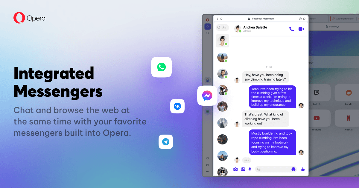 Integrated Messengers | WhatsApp, Facebook Messenger, VKontakte | Opera ...