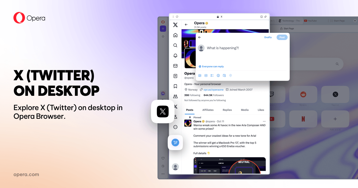 X in Opera | Explore X (Twitter) on desktop | Opera Browser