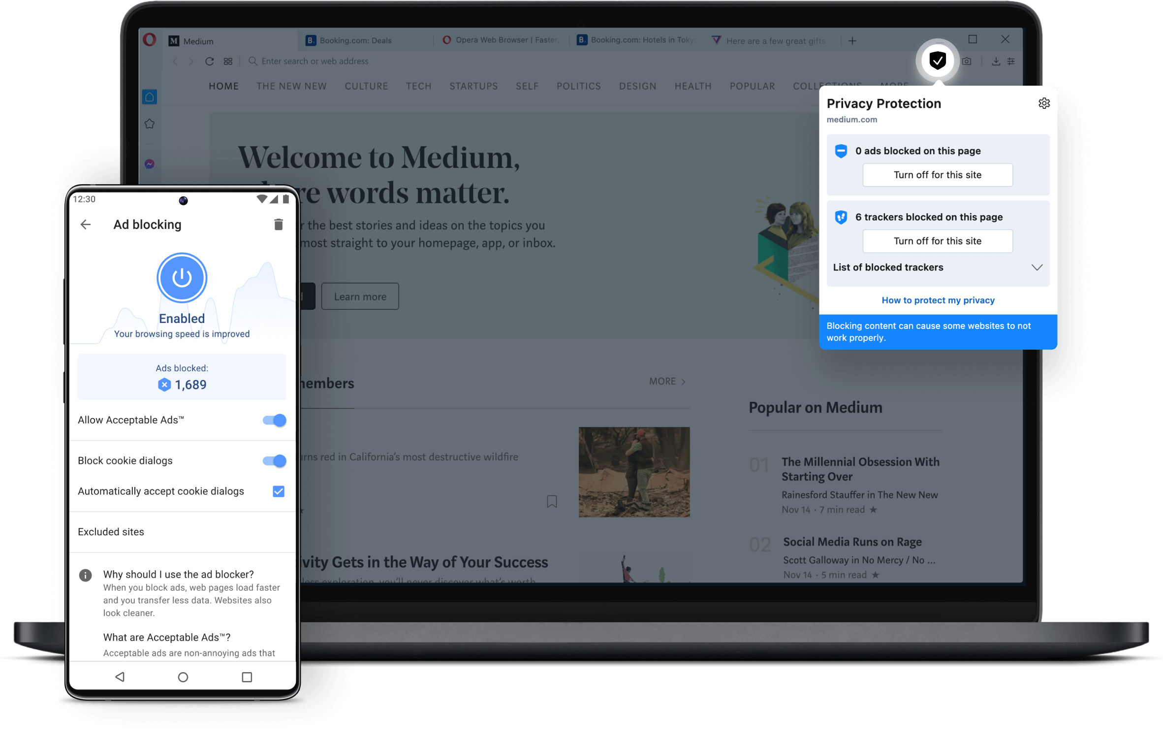 Ad blocker built into browser | Browse faster | Opera