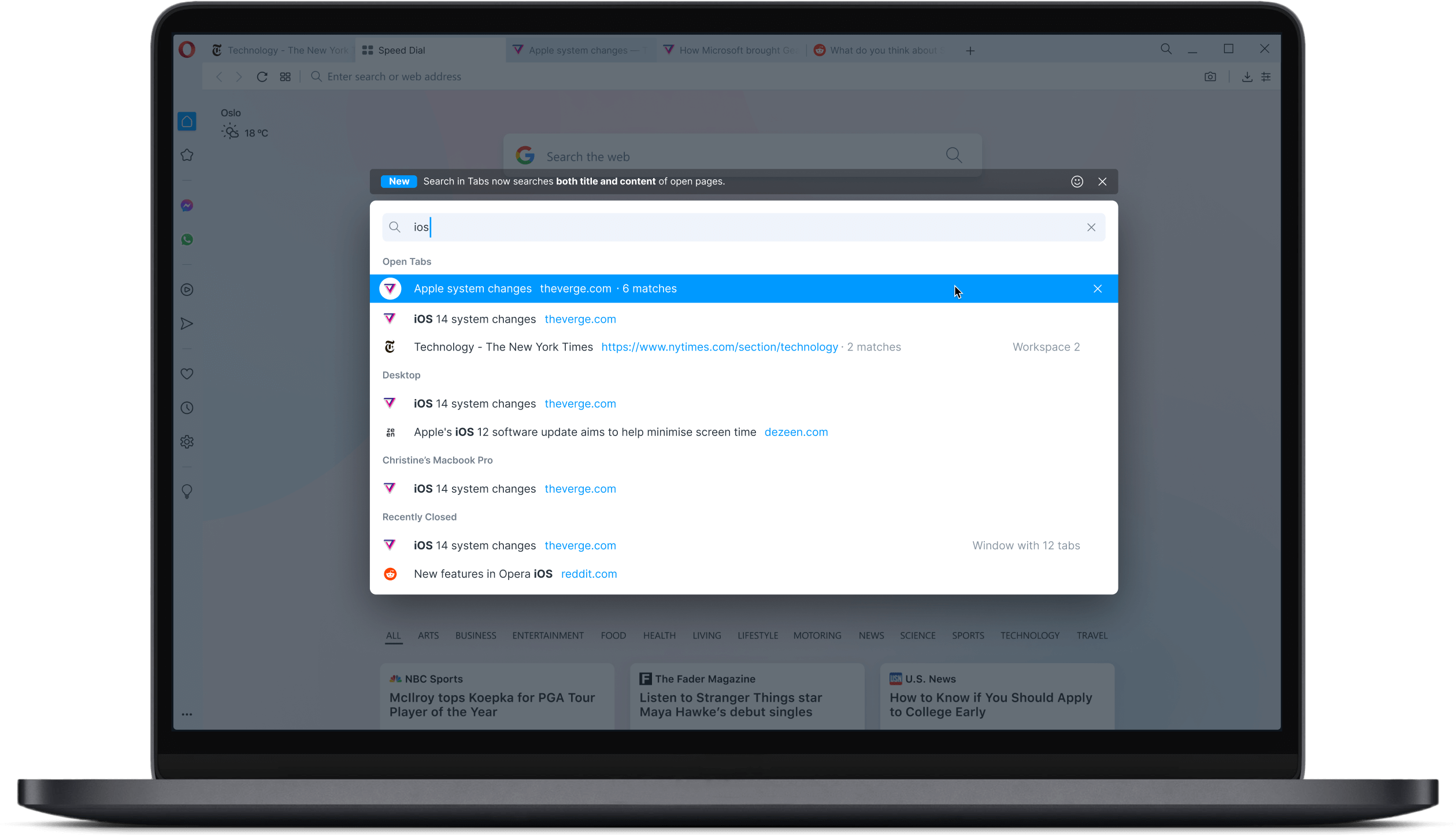 Search in Tabs | Find the tab you want | Opera Browser