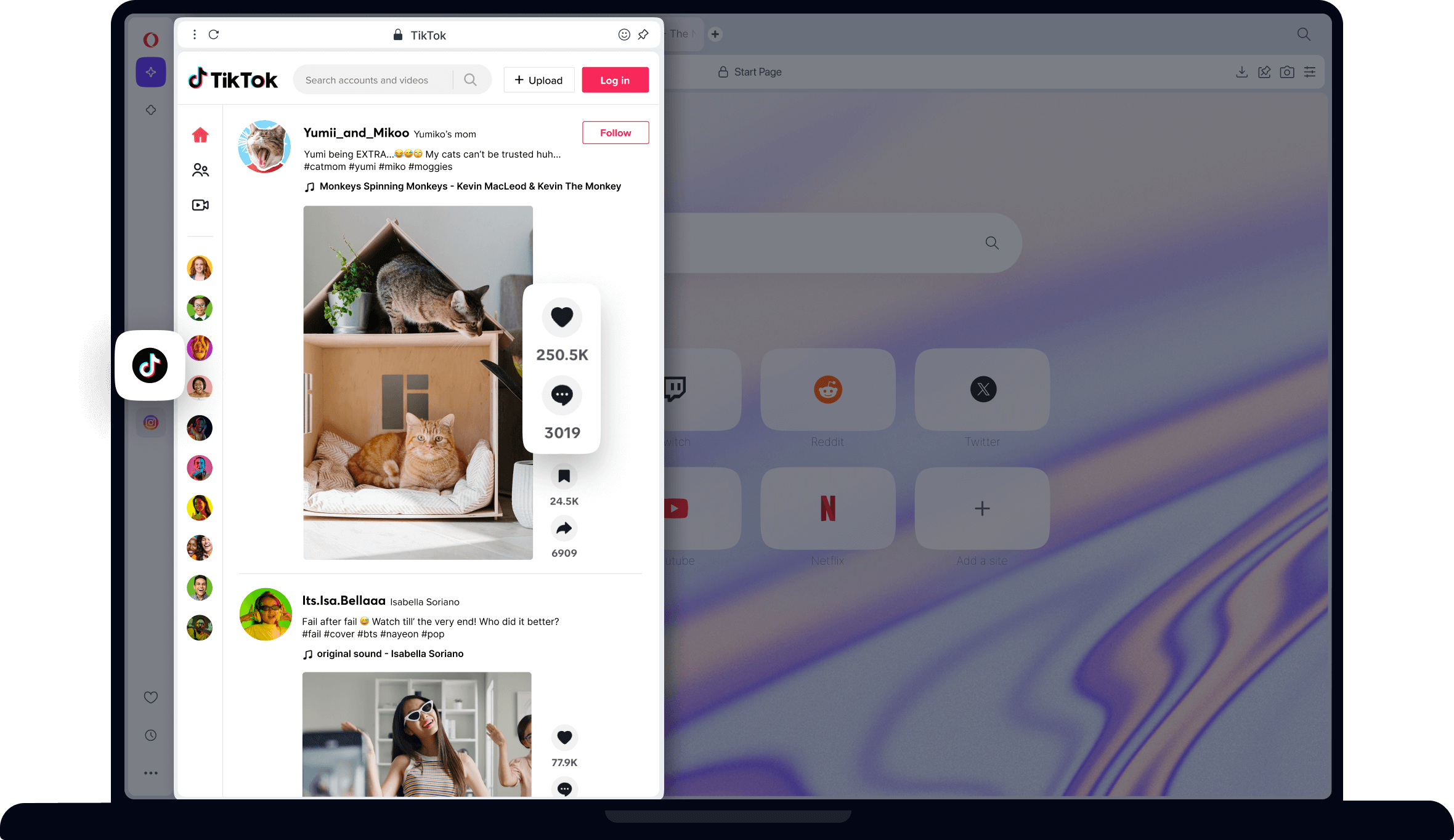 Integrated Social Media | Twitter, Instagram, TikTok | Opera Browser