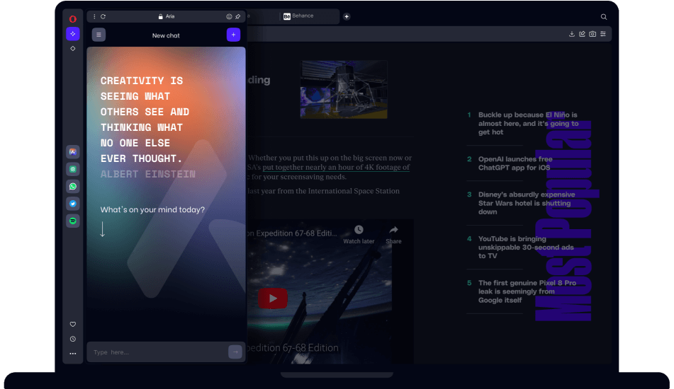 Aria browser AI | Free AI with real-time web access | Opera Browser