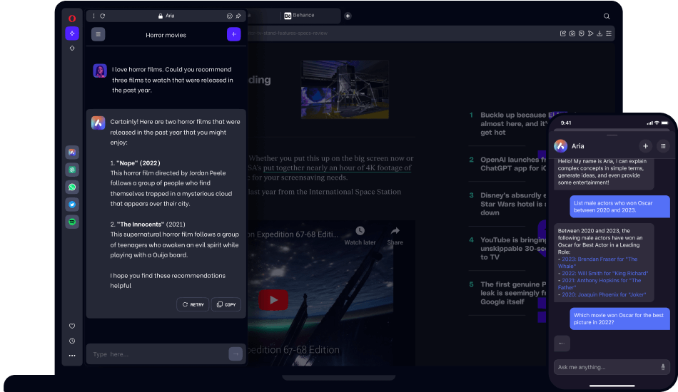 Aria browser AI | Free AI with real-time web access | Opera Browser