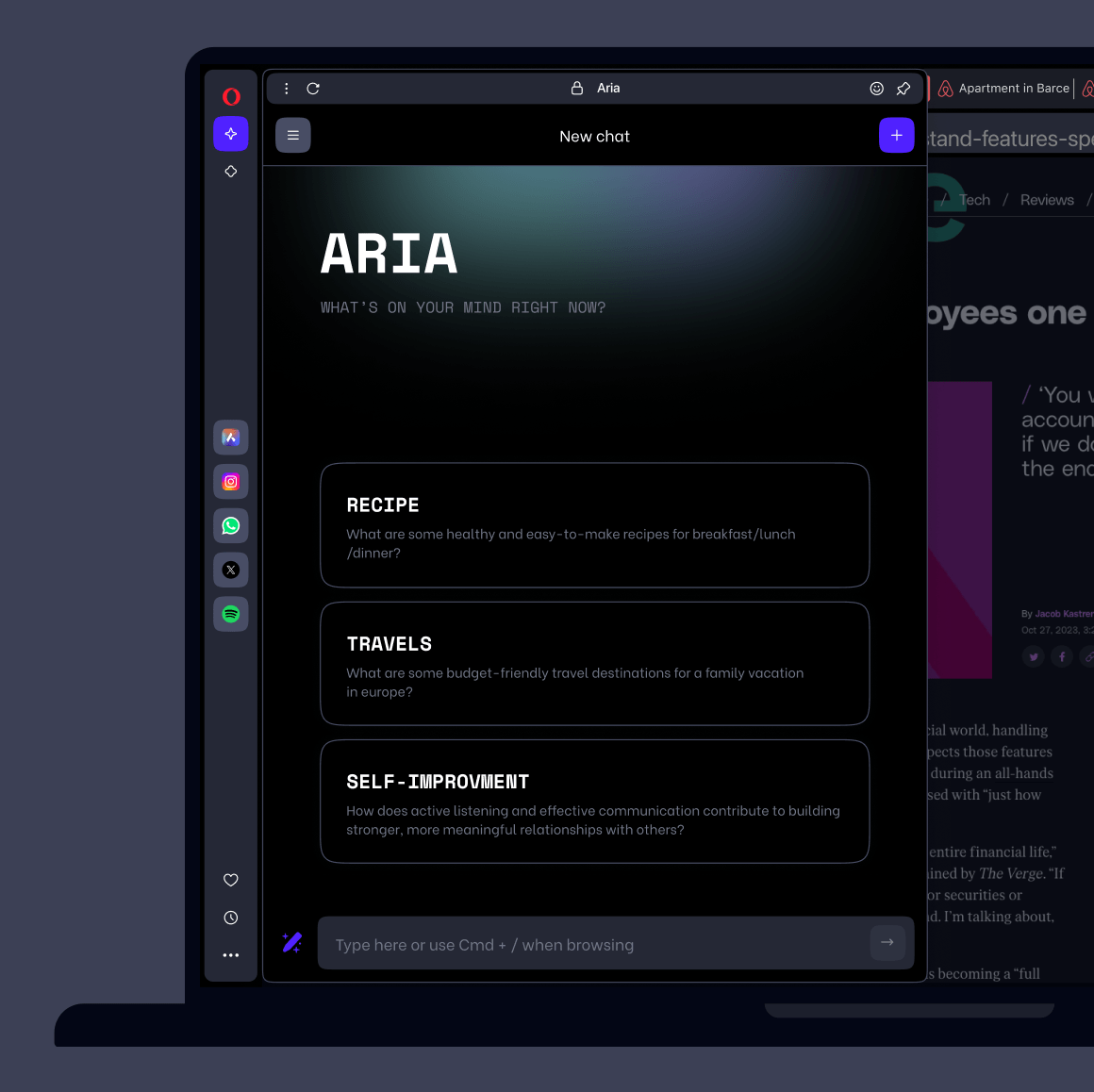 Aria browser AI | Free AI with real-time web access | Opera Browser