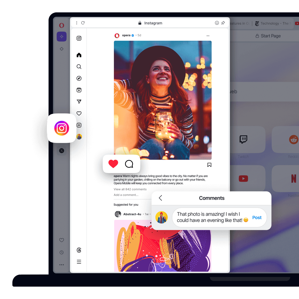 Integrated Social Media | Twitter, Instagram, TikTok | Opera Browser