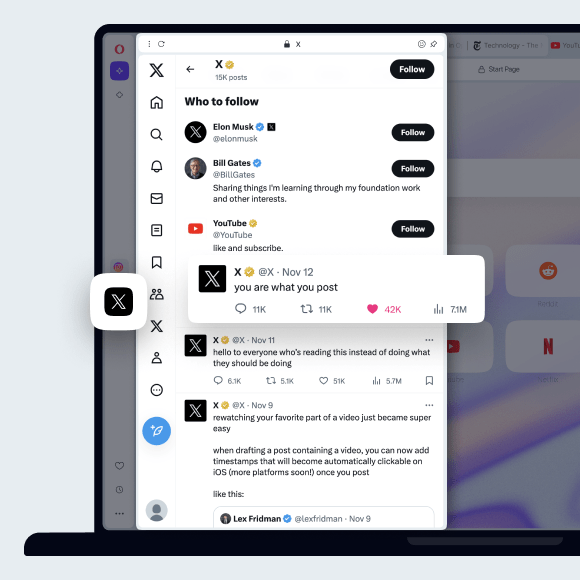 X in Opera | Explore X (Twitter) on desktop | Opera Browser